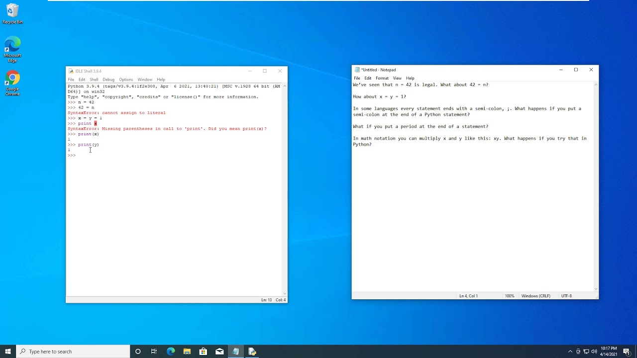 CS 1101 – Programming Fundamentals - Chapter 2 - Exercise 2.1
