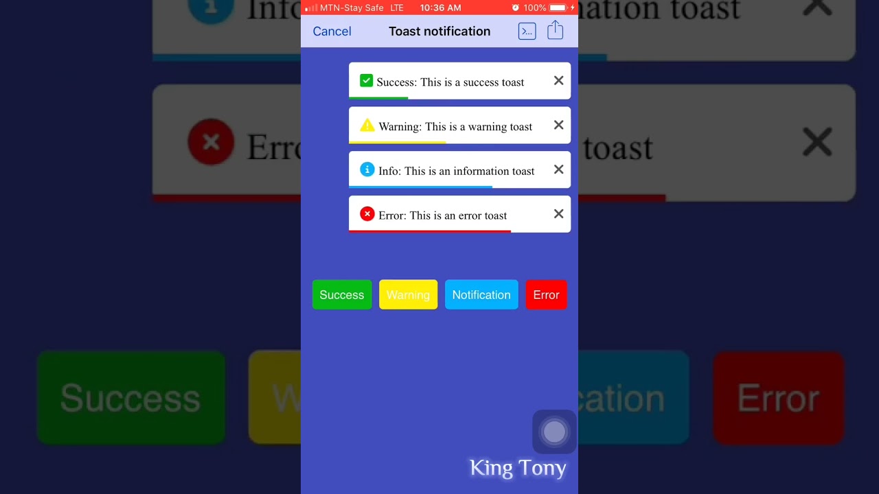 Toast notifications with only HTML, CSS and JavaScript on mobile code editor