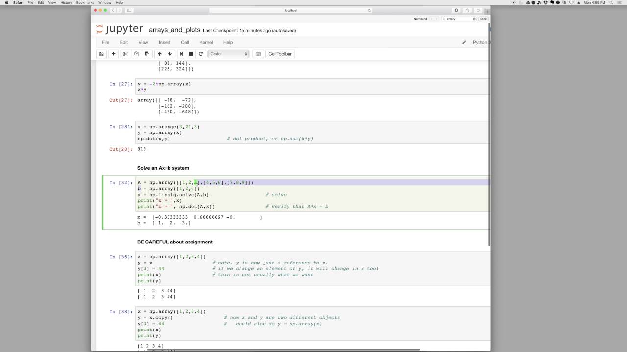 Python basic arrays and plotting