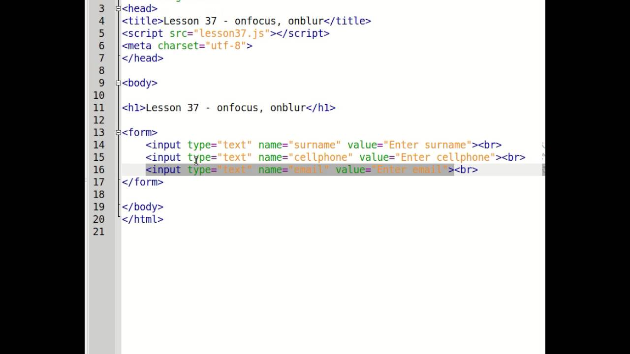 lesson 37   onblur, onfocus | Javascript Course