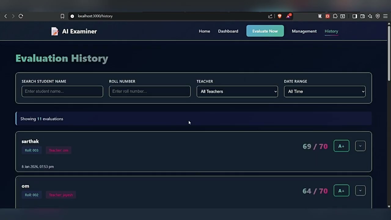 AI Examiner - Automated Handwritten Answer Sheet Evaluation System | Hackathon project demo video