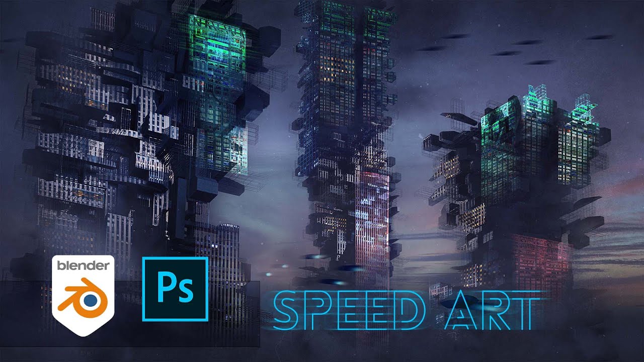 Creating Sci-fi futuristic city concept art in Blender and Photoshop - Cyberpunk Mega-City