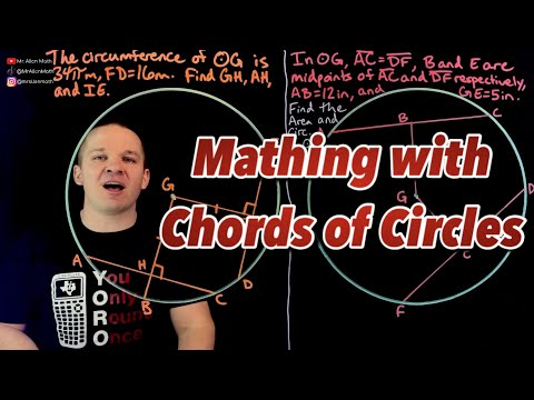 Calculating missing Lengths, Area, and Circumference of Circles using Properties of Chords