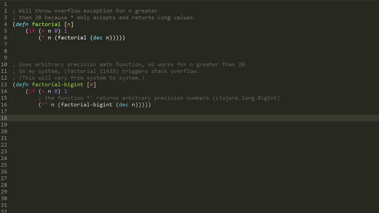 Clojure - PRACTICAL: factorial function