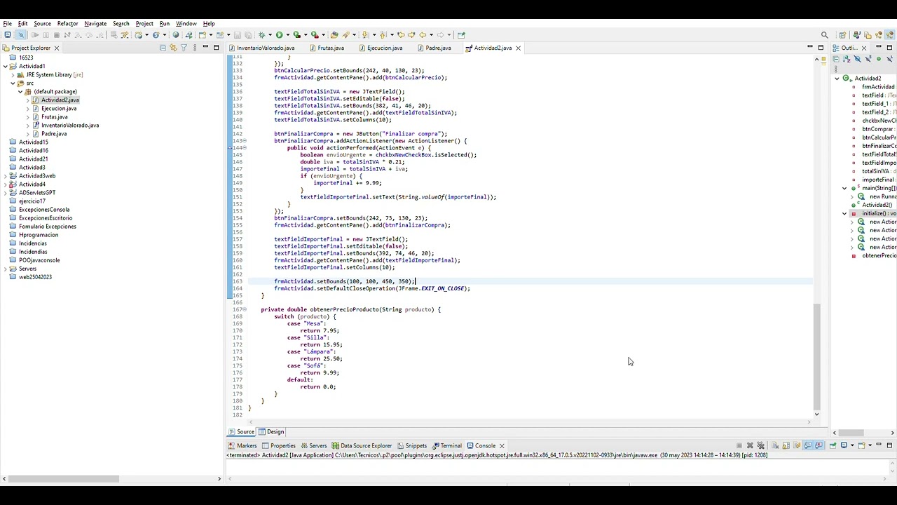 eclipse workspace   Actividad1 src Actividad2 java   Eclipse IDE 2023 05 30 14 16 49