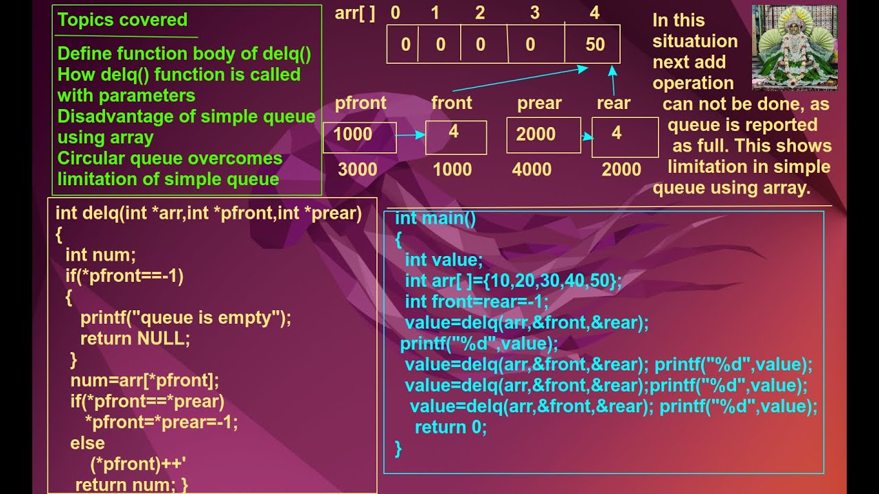 How to delete element in queue | C program for queue | queue implementation using array | Part 5