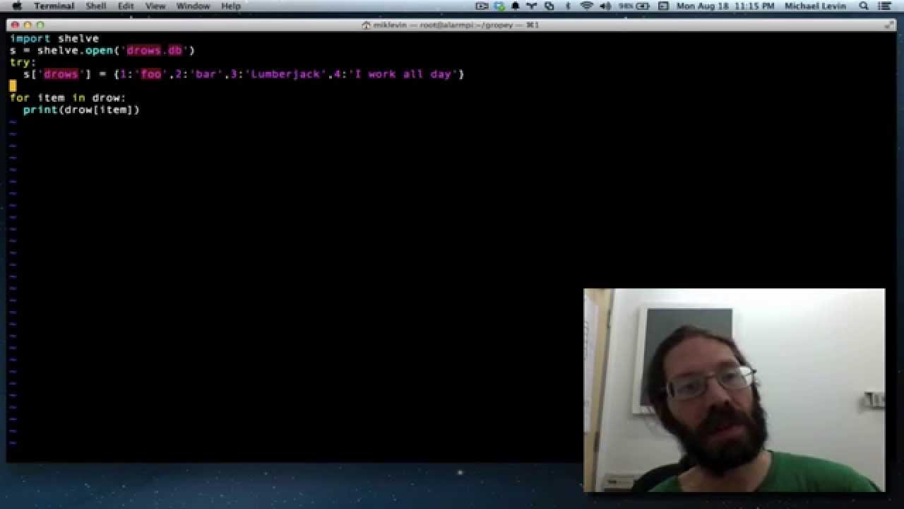 Using the Python shelve for simple persistent databases