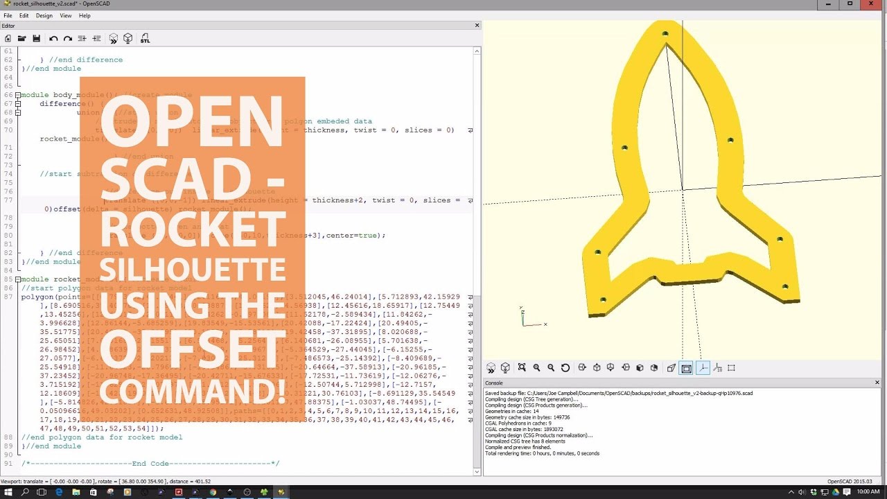 Open SCAD - Rocket Silhouette Using The Offset Command!