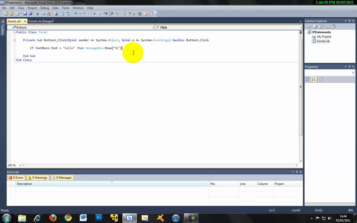 Visual Basic 2010 - Tutorial - Lesson 2 - If Statements