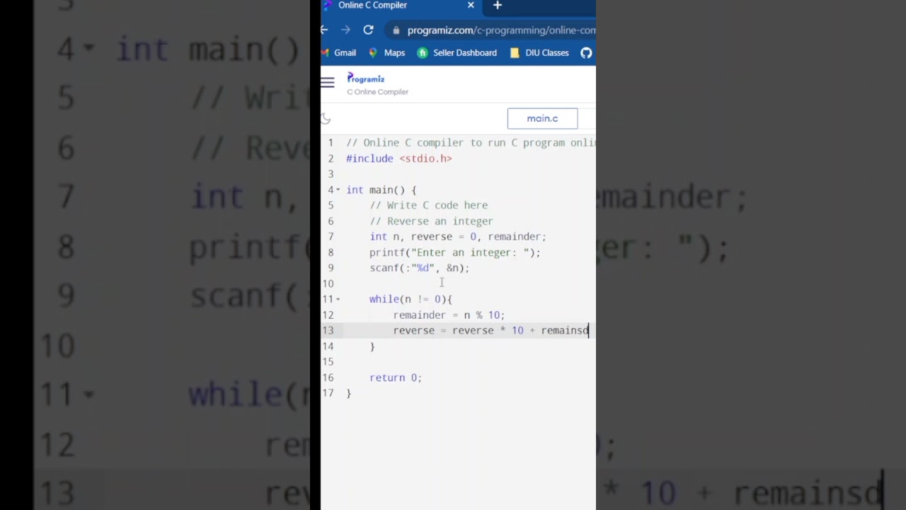reverse an integer in c #c #programming #softwareengineer #coding #computer