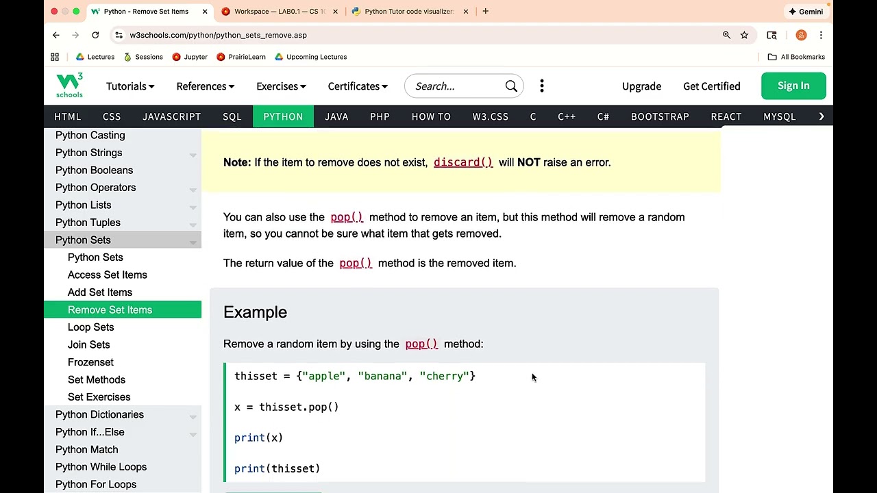 Removing Items from a Python Set (CS105 at UIUC)