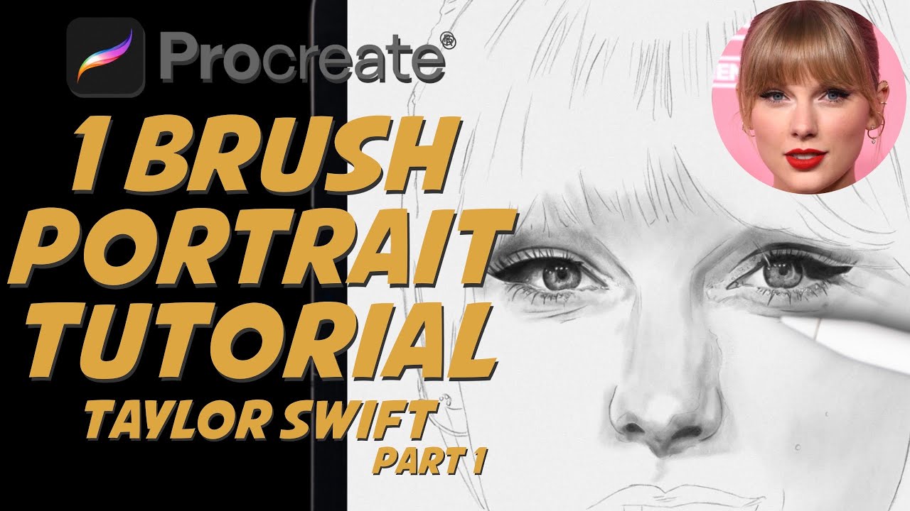 1 Brush Portrait Tutorial: TAYLOR SWIFT Procreate Drawing