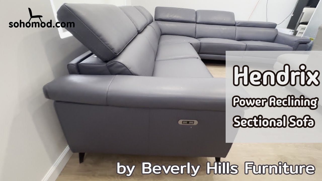 Modern Hendrix Gray Leather Sectional Sofa with Power Recliner | Luxury Living Room Furniture Tour