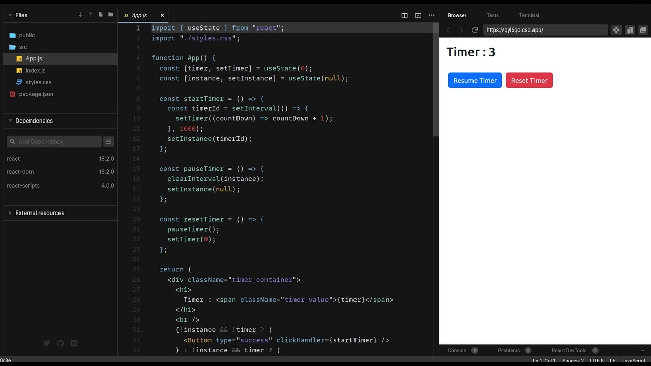 Learn React - Basic timer app with React