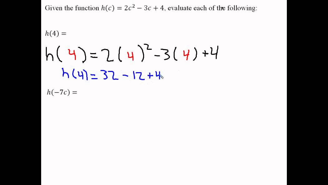 Function Notation and Evaluating function notation with algebraic expressions
