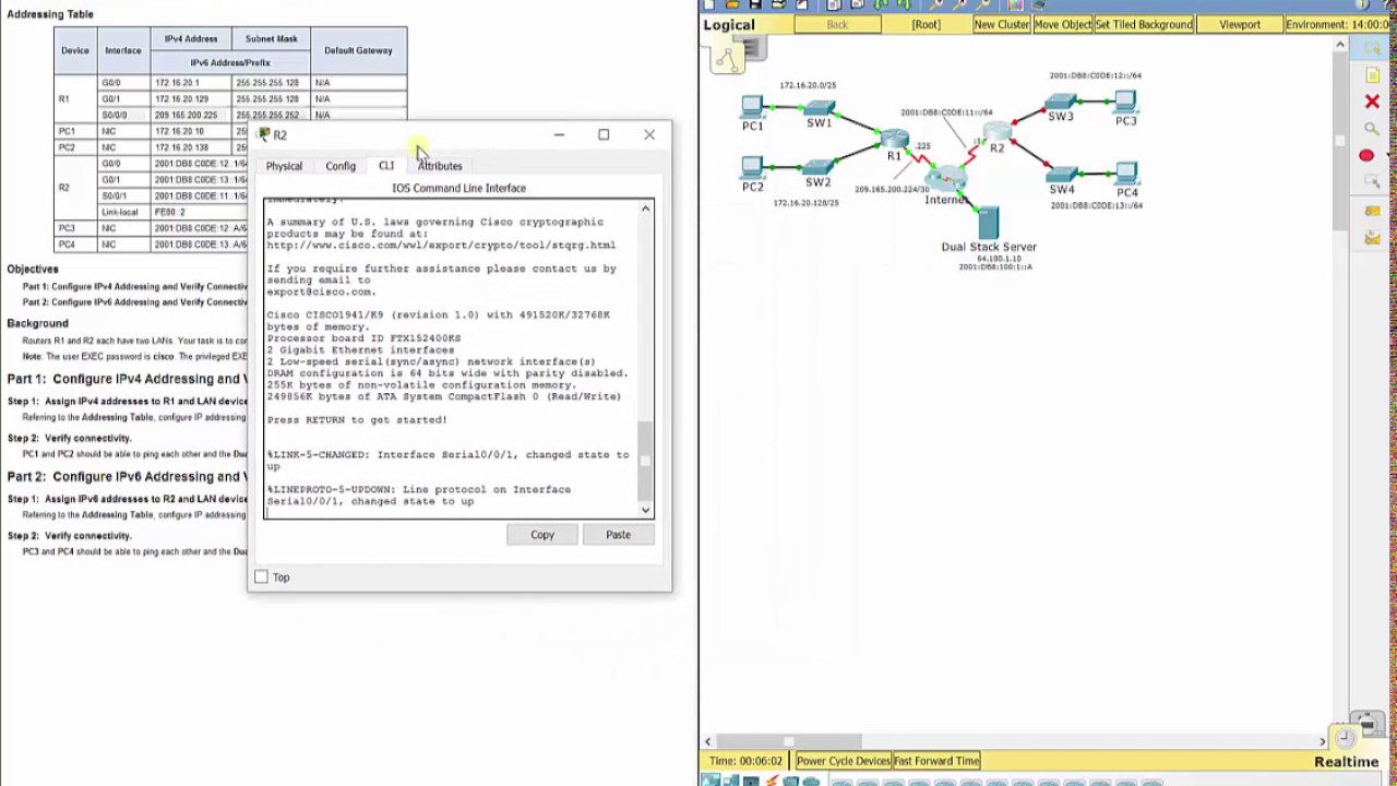 PKT 4.1.3.5 -  Configuring IPv4 and IPv6 Interfaces (NET 126)