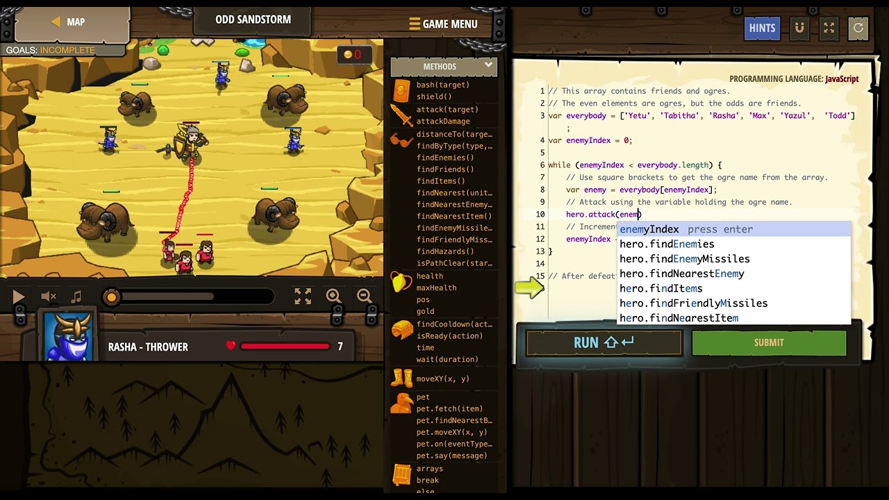 CodeCombat - Odd Sandstorm - JavaScript