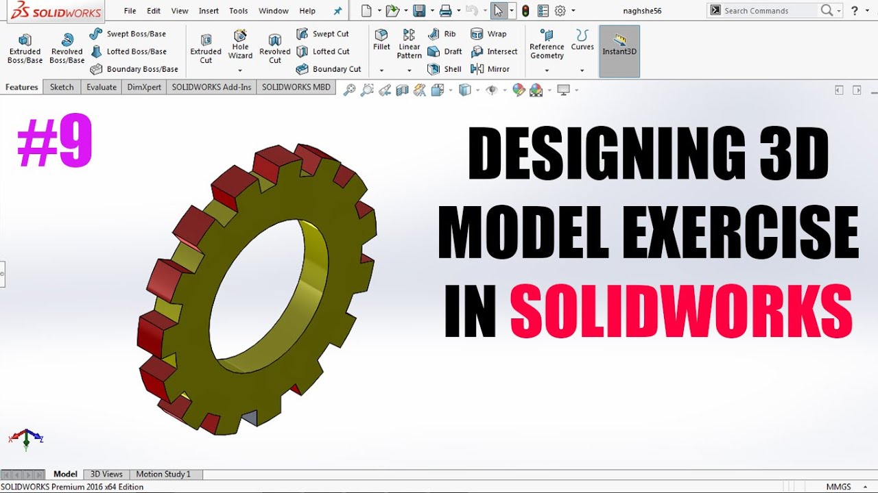 solidworks Tutorial: Designing 3D model exercise (9)