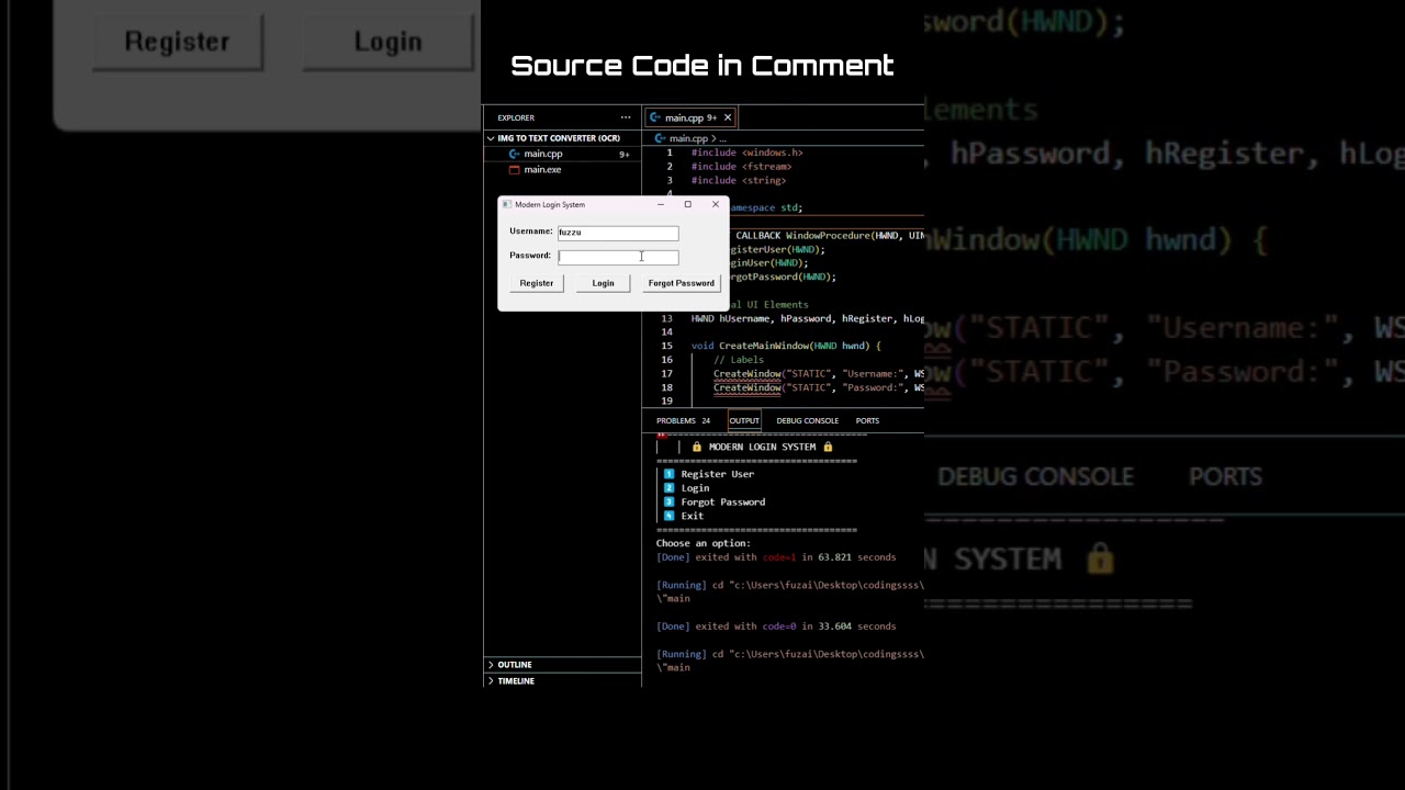 🚀 C++ Stylish GUI Login System for Windows! 🔥 | #CPlusPlus #Coding #Tech #WinAPI #Software
