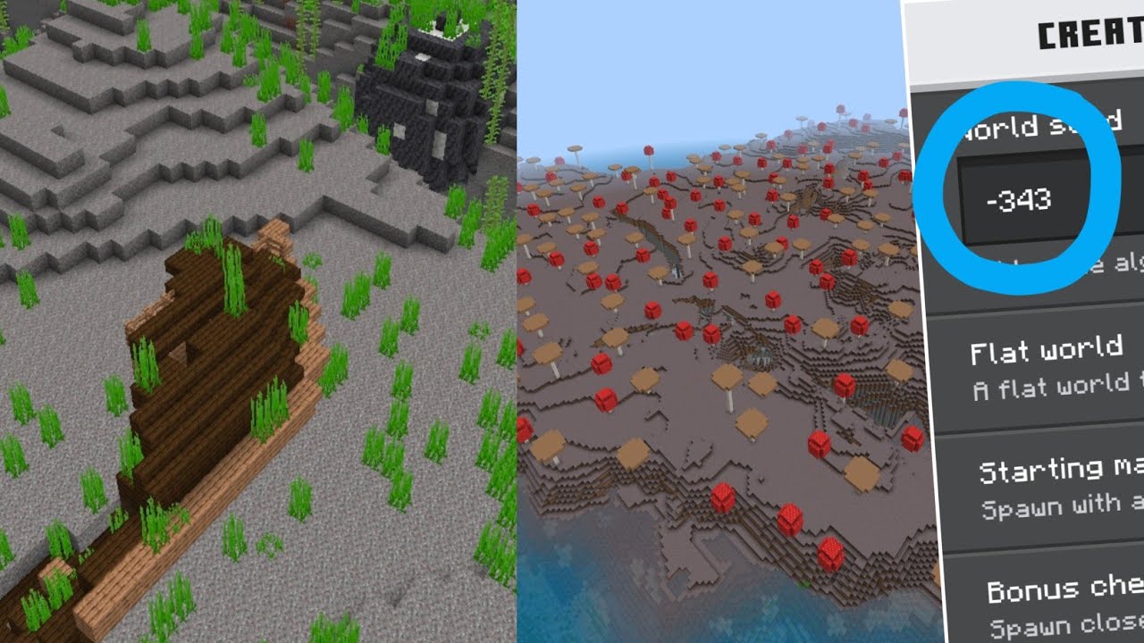 Shipwreck & Mushroom Island - Minecraft Bedrock Seed