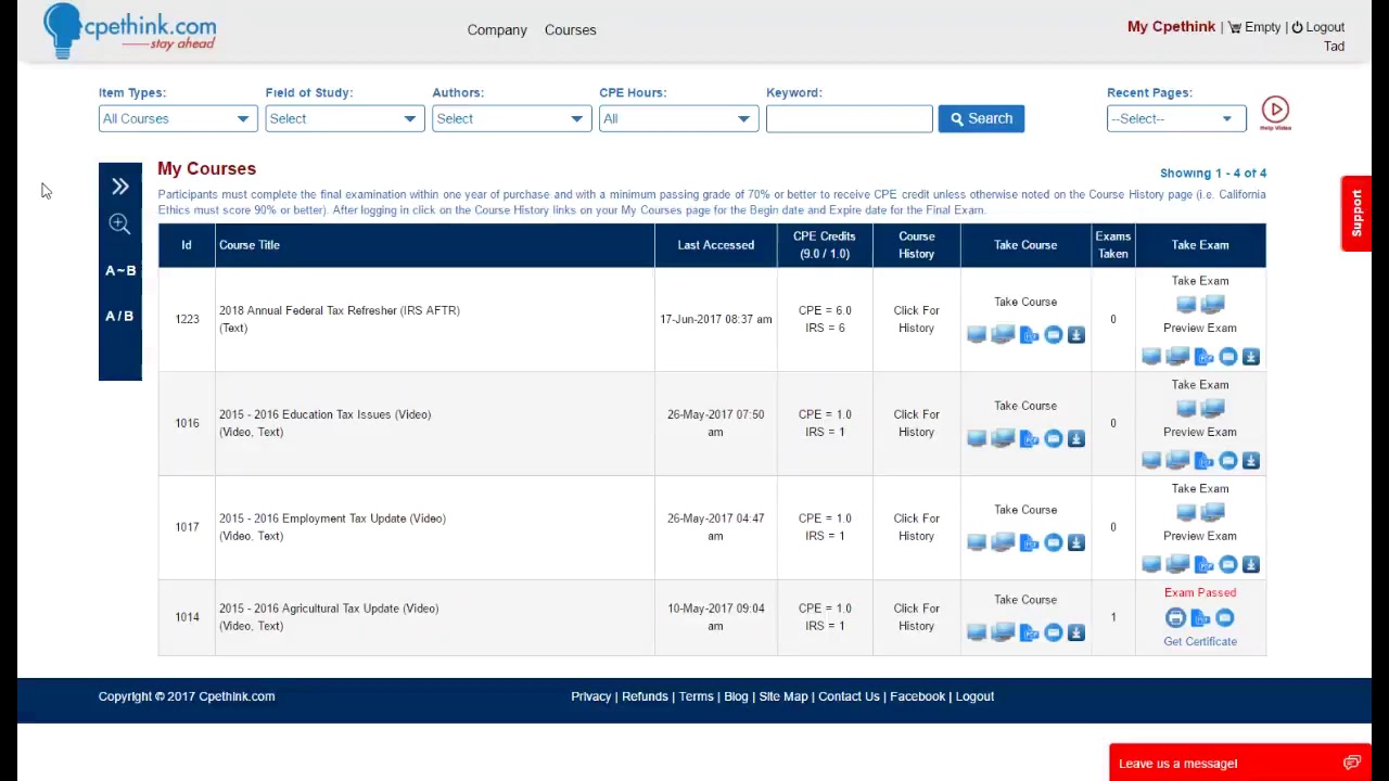 CPE Certificate Of Completion List