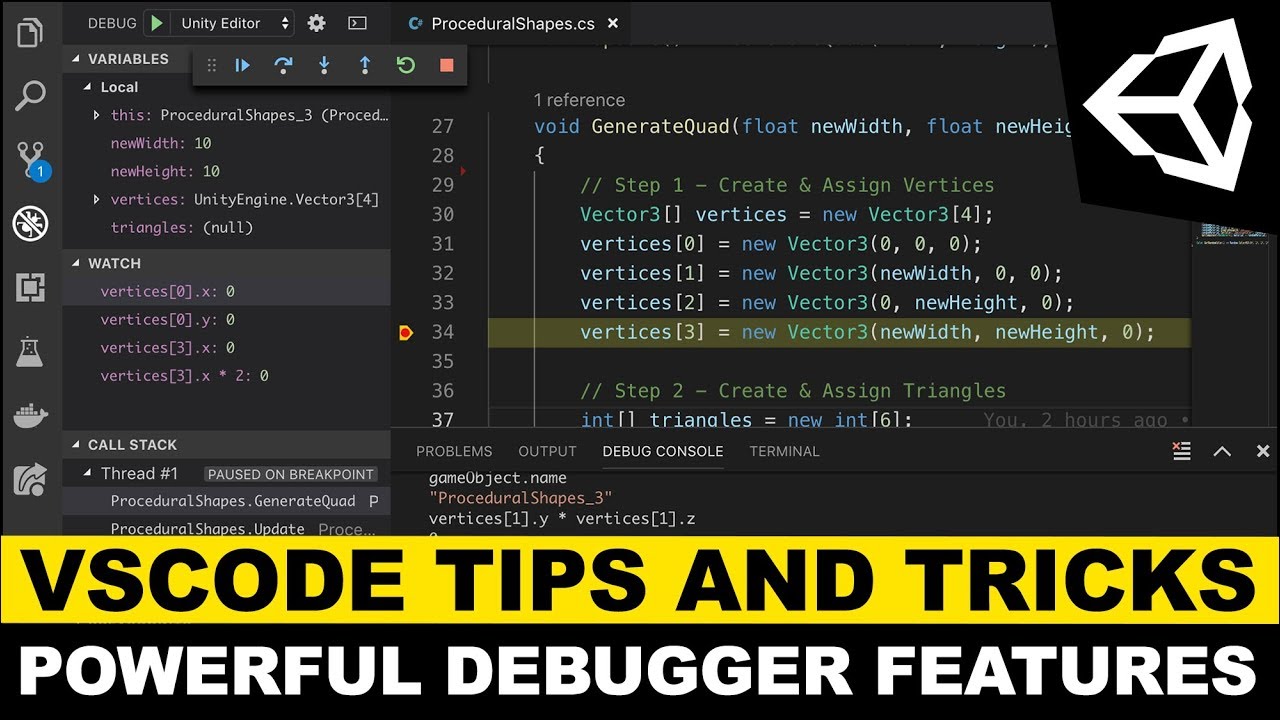 Unity3d VSCode Tips and Tricks with Unity Debugger, Debug Console, Watcher, Call Stack, Breakpoints