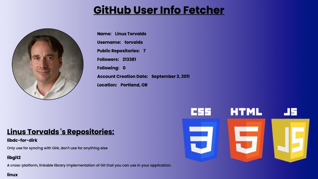 Create this Github Profile Explorer using HTML CSS and JavaScript | JS Projects | CodeWithAlpha