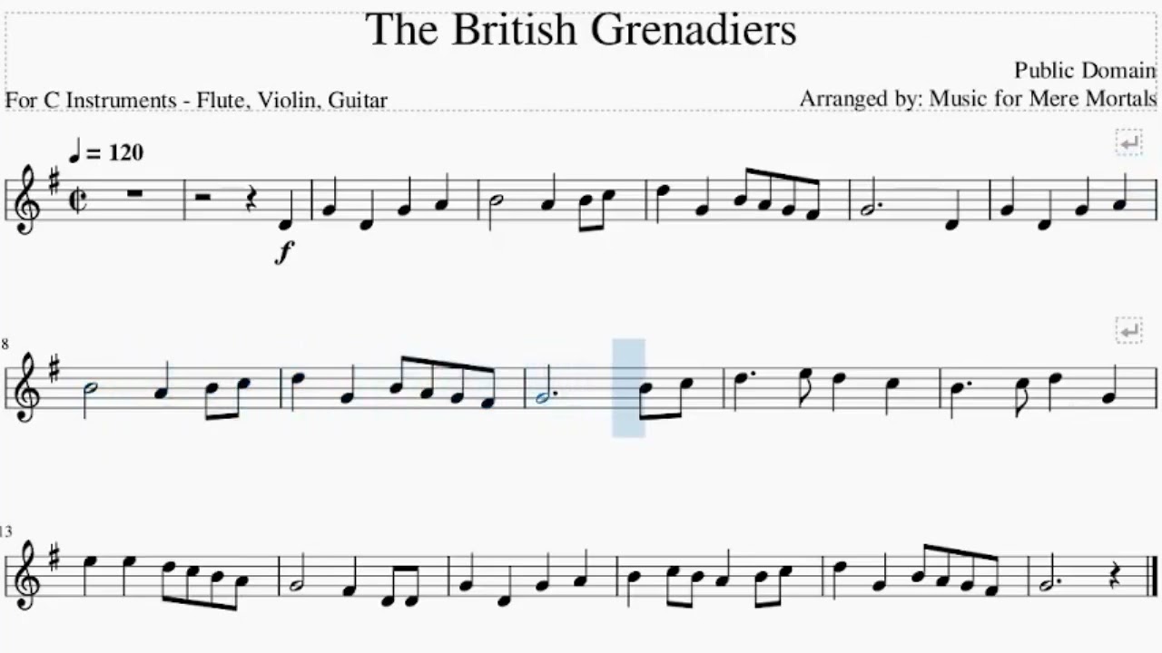 The British Grenadiers - Beginner  – Play Along for Violin, Flute or Guitar