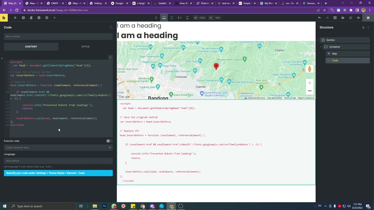 Bricks Builder: Remove Google Font from Map Element