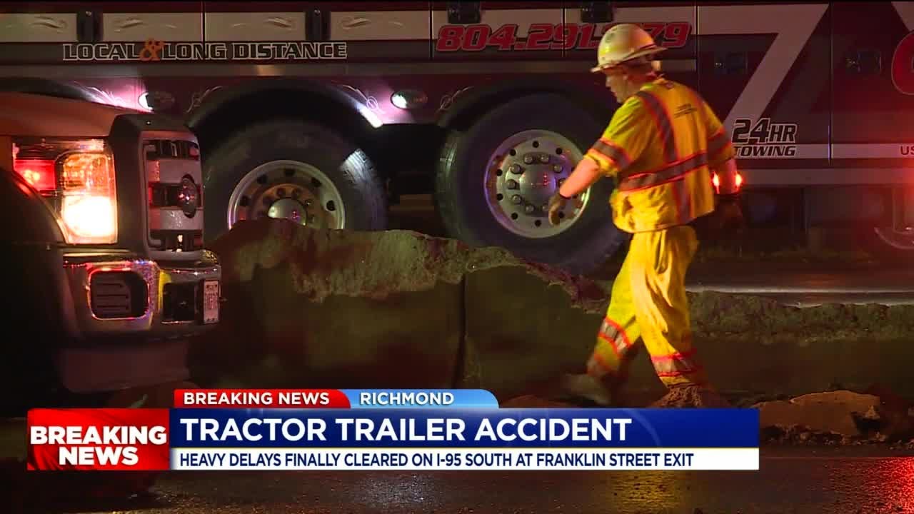 Tractor trailer crash closes lanes on I-95