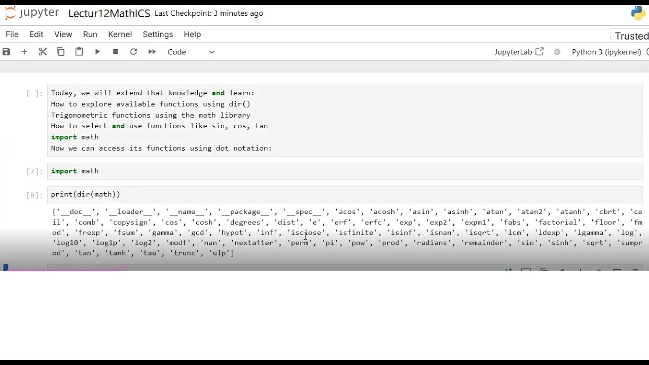 | Trigonometric Functions in Python | Explor Math Library (sin, cos, tan) | ICS & Engineering Lec12