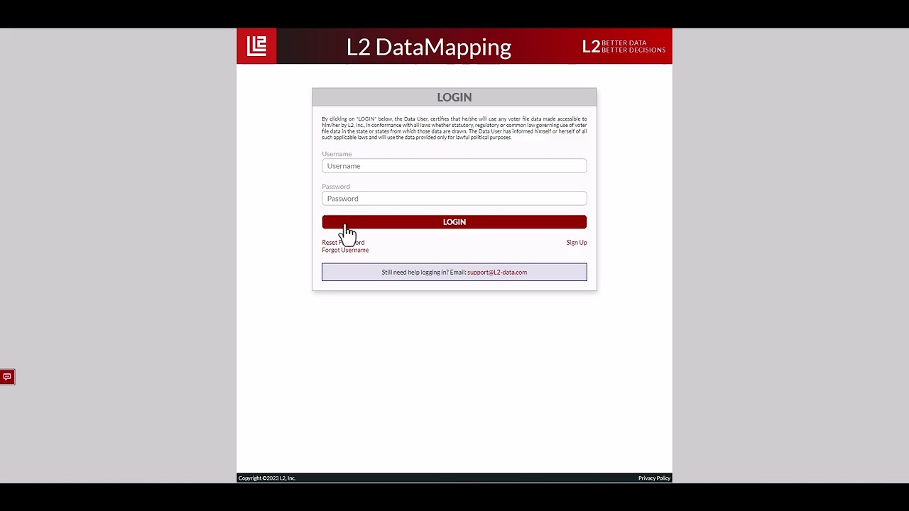 Logging Into L2 DataMapping for the First Time