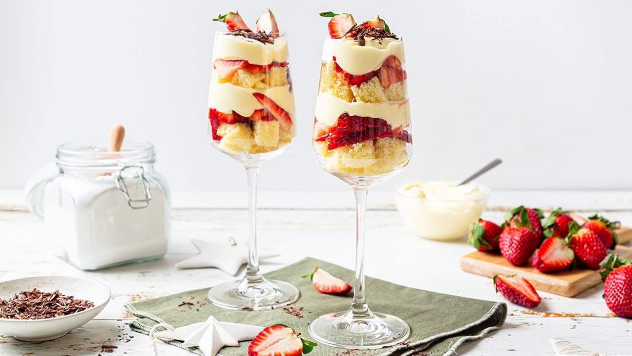 Individual strawberry shortcake trifles