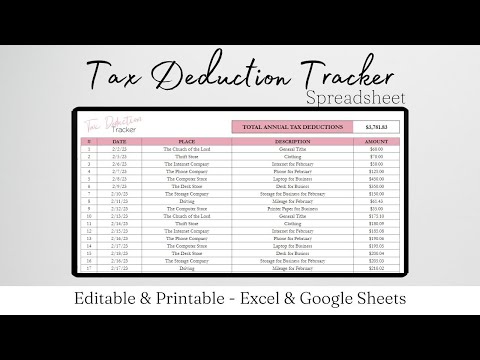 Tax Deduction Template Excel Spreadsheet, Tax Deductions Tracker Google Sheets, Income Tax, Taxes