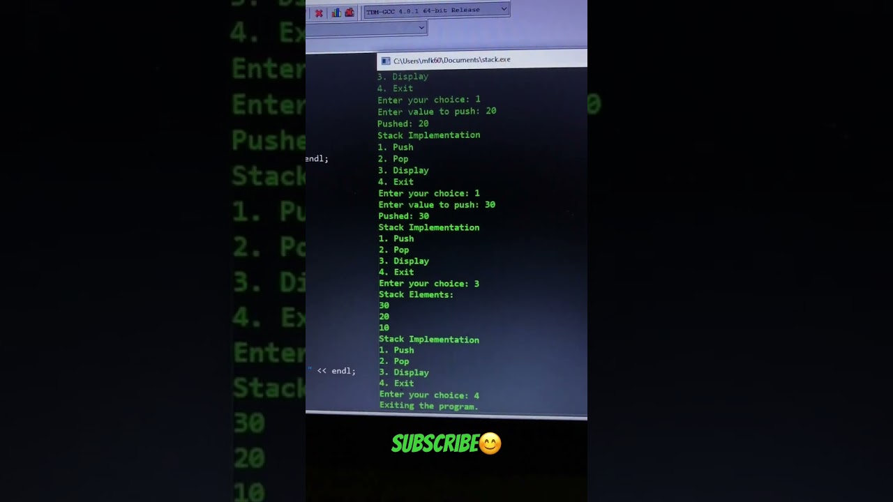stack implementation IDE dev c++ #cppprogramming