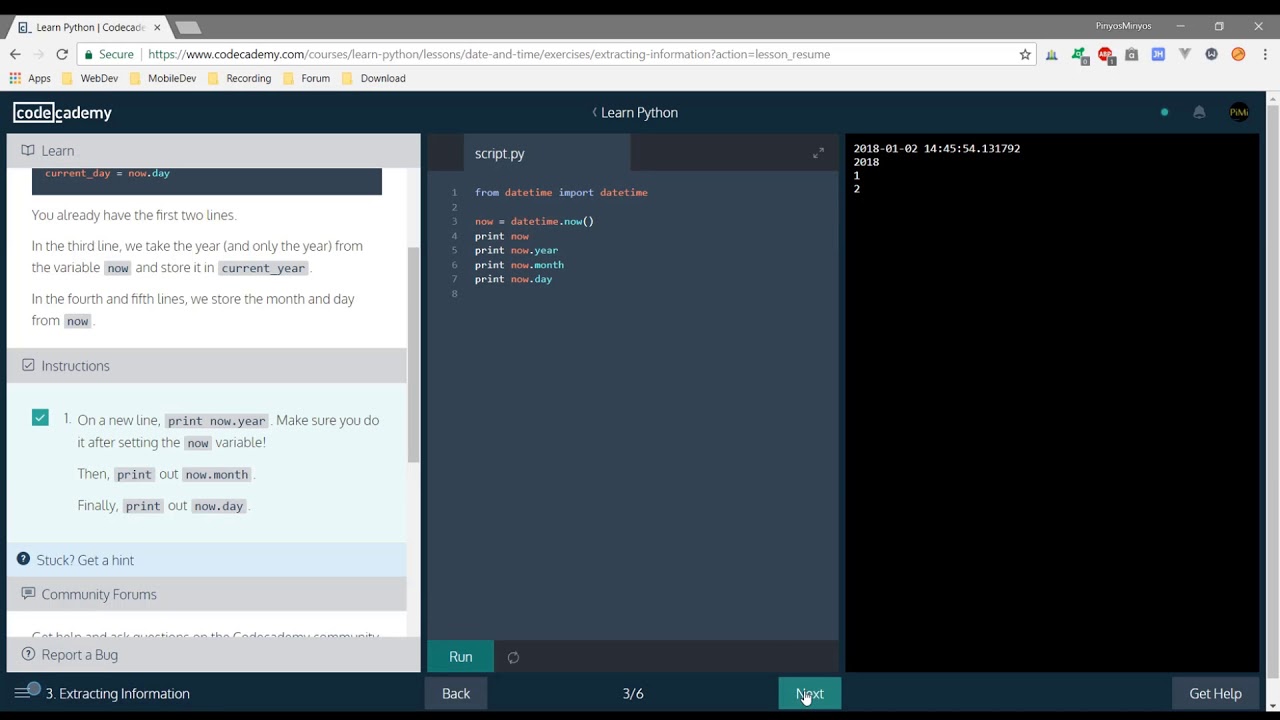 Playing Python Basic Date and Time Output from Codecademy