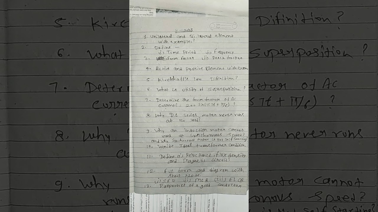 ( B. Tech 1st sem) Basic Electrical Engineering. 2marks important questions.  2021