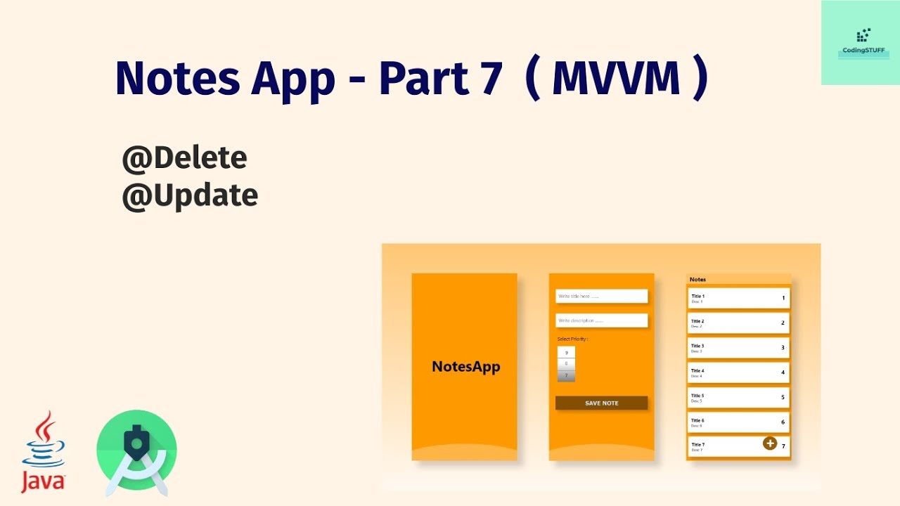 Notes App -  Part 7 Using ( MVVM architecture ) Delete and Update