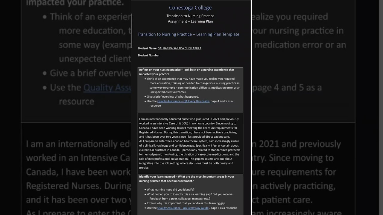 LEARNING PLAN - TRANSITION TO PRACTICE
