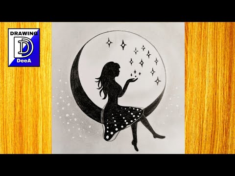 Drawing tutorial for beginners a FAIRY with Moon and Stars || Easy sketches pencil