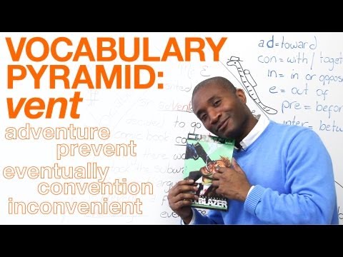 English Vocabulary Pyramid - VENT - adventure, convenient, eventually...