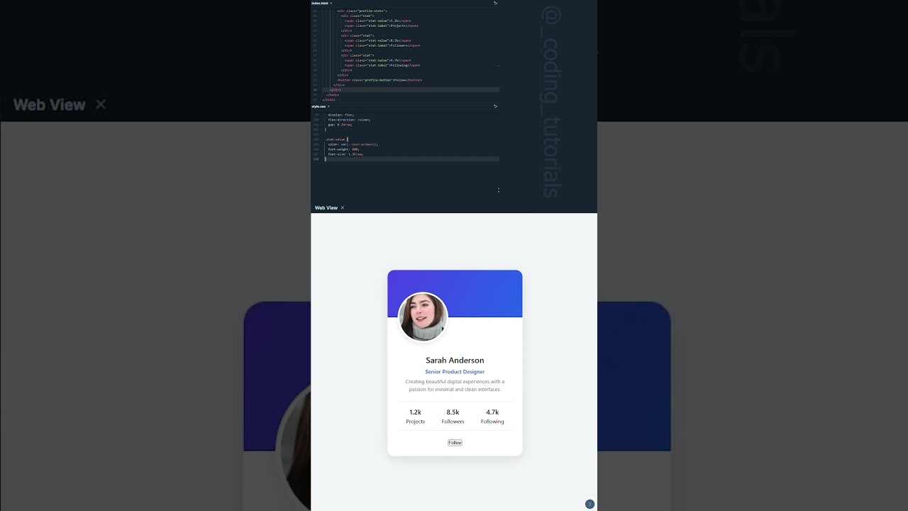 Profile Card Code #codewithme #codingtimelapse #frontenddeveloper
