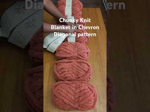 Chunky Knit Blanket in Chevron Diagonal pattern. #chunkyknitblanket #handknitting