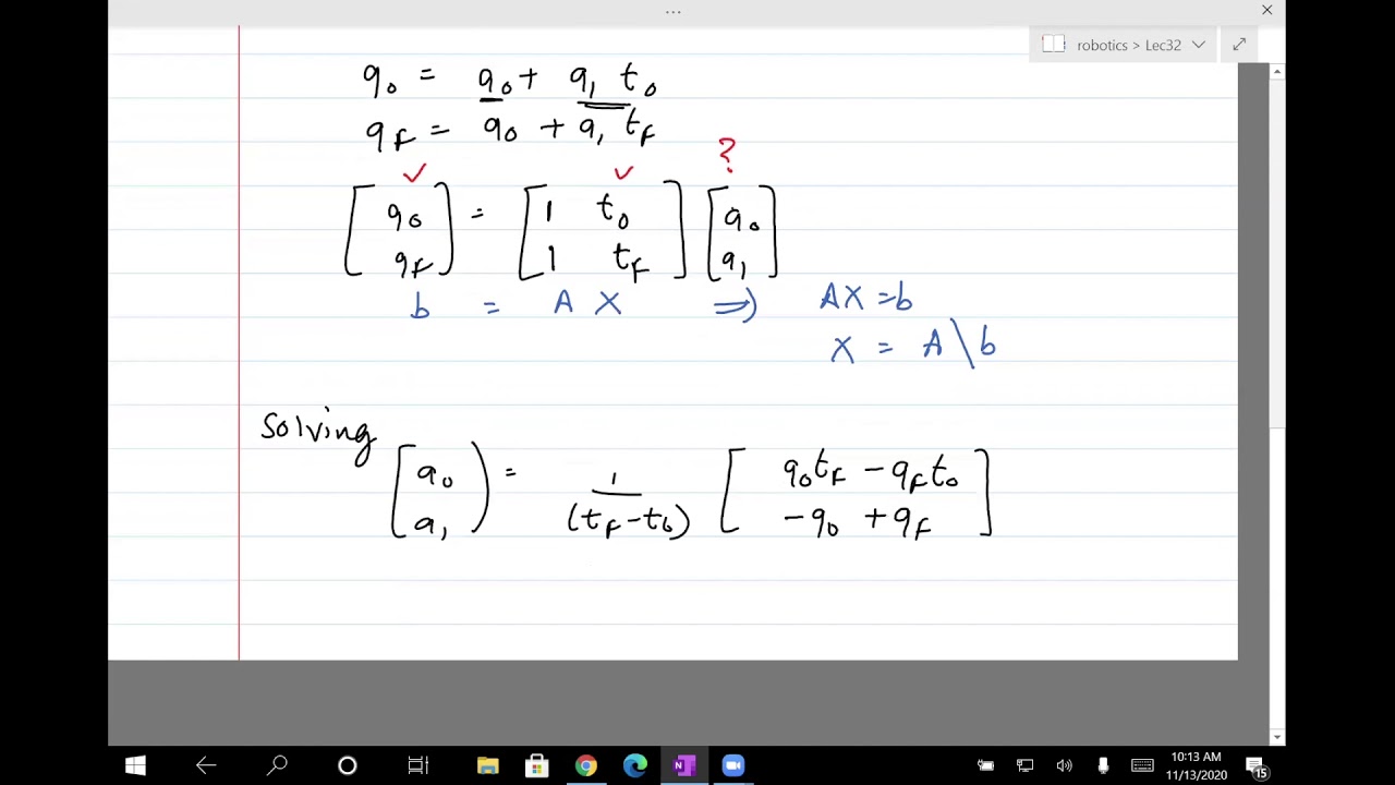 Robotics Lec32,33: Trajectory generation (Fall 2020)