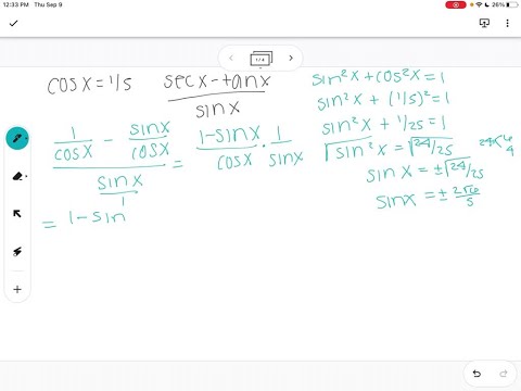 If 5 cos(x) sin(x), find all values of tan(x), cot(x), sec(x), and csc(x). (Enter your answers as a…