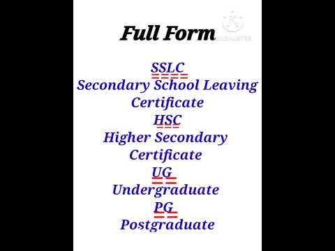 Fullform of SSLC /HSC/ UG/ PG @ArsaKani #shorts #fullforms #sslc #hsc #ug #pg
