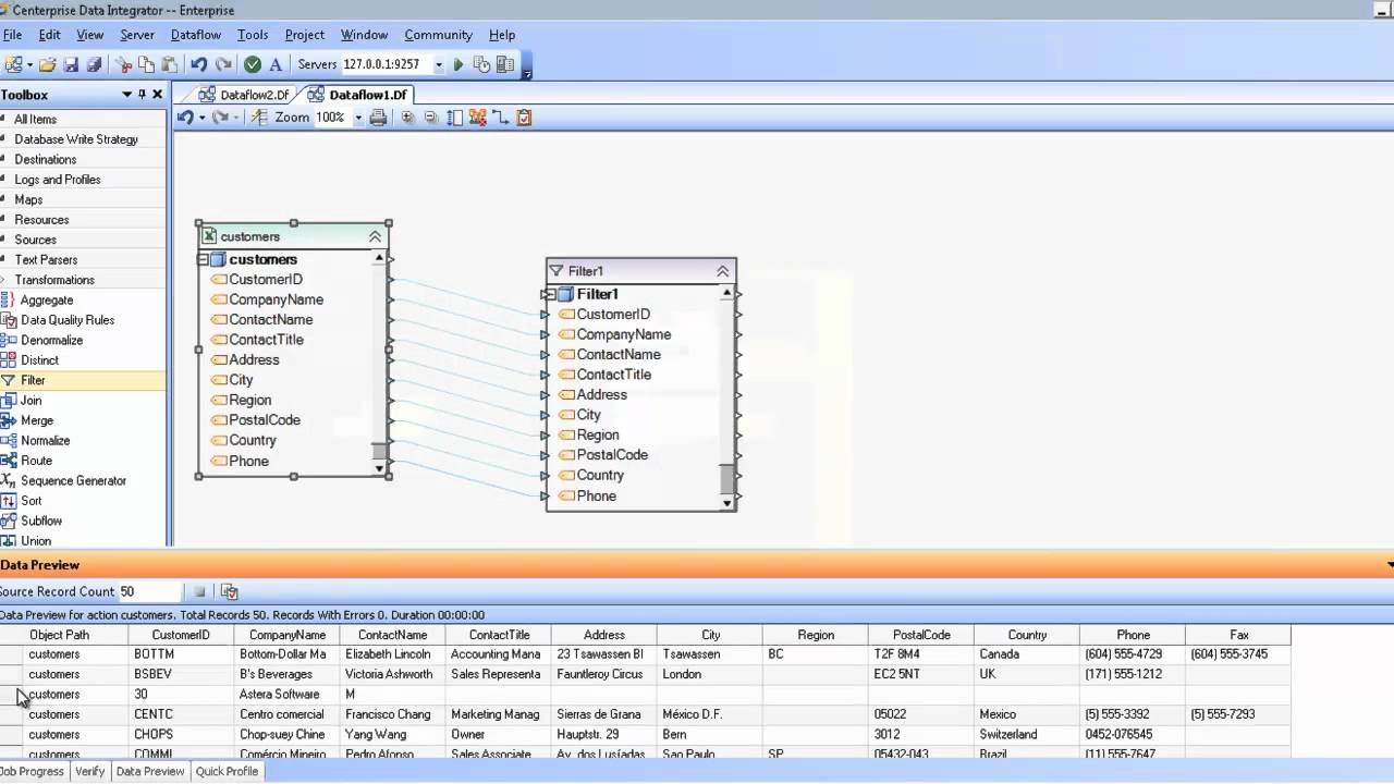 Filter Transformation in Centerprise Data Integrator