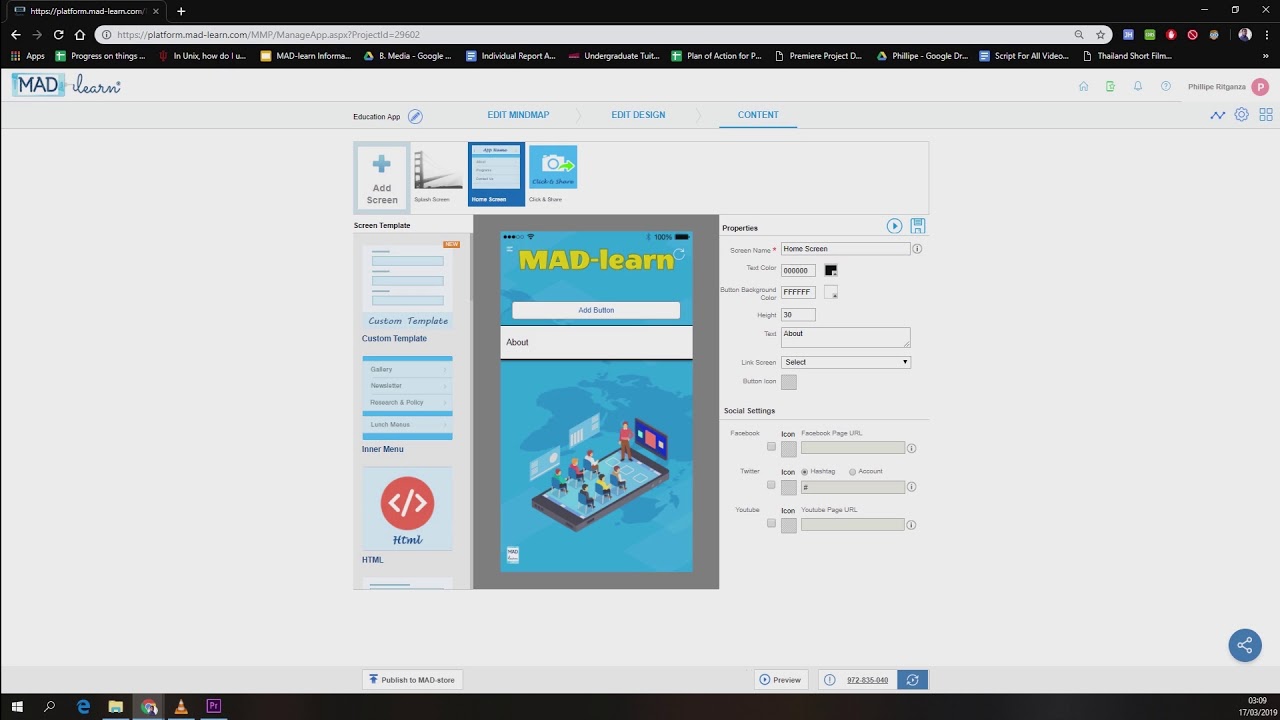 MAD-learn Tutorial: Home Screen