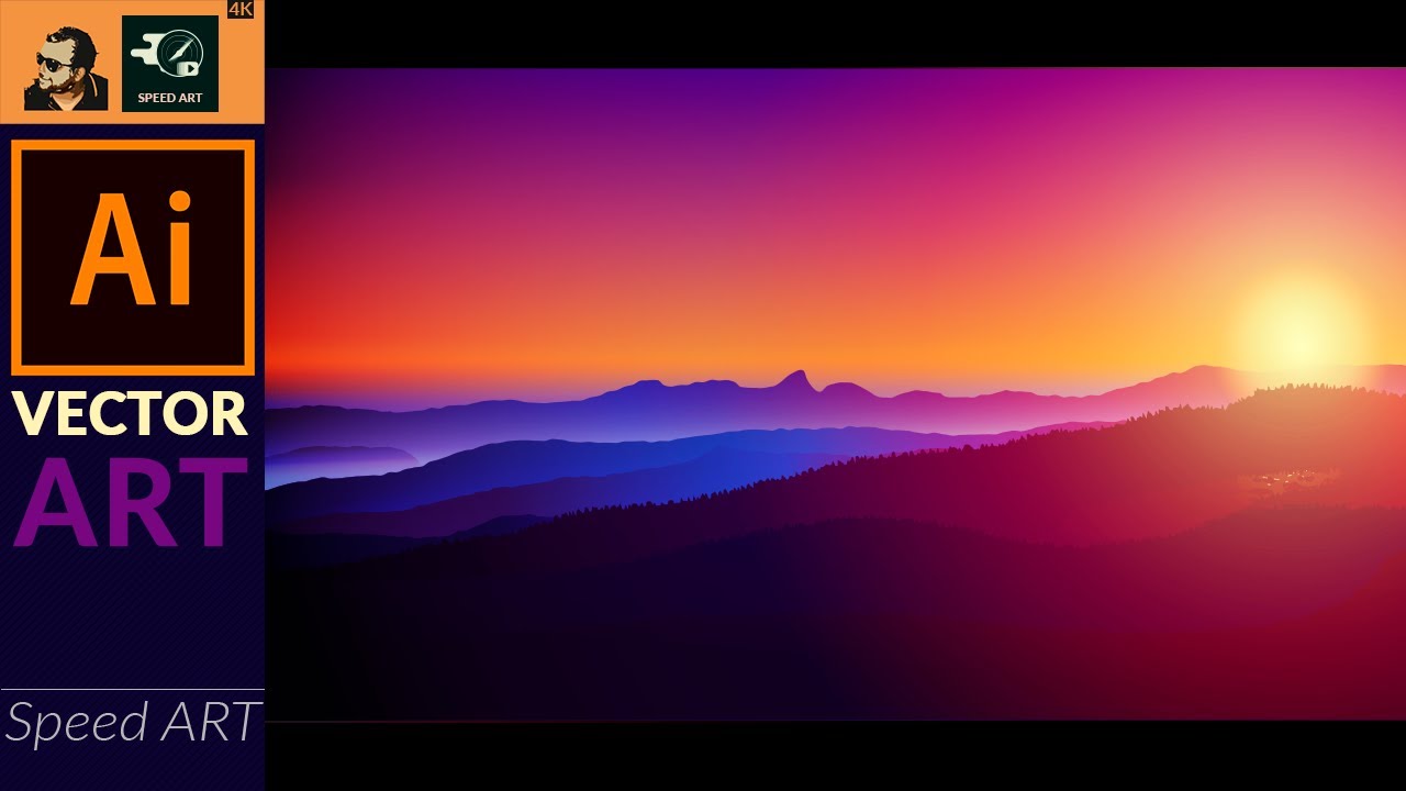 Mountains Landscape at Sunset vector art in Adobe Illustrator | Speed Art