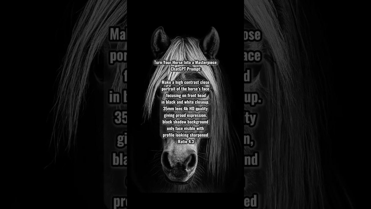 Black and White Horse Portrait | Easy ChatGPT Prompt 🐴🖤 #petportrait